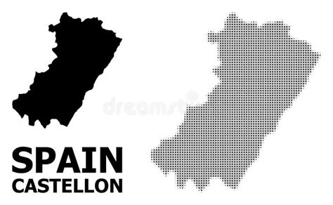 Vector Halftone Patroon En Stevige Kaart Van Castellon Provincie Vector
