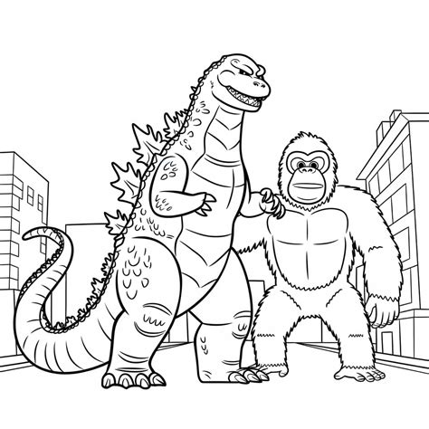 Godzilla Ja King Kong Kuva Värityskuva Lataa Tulosta Tai Väritä Verkossa Ilmaiseksi