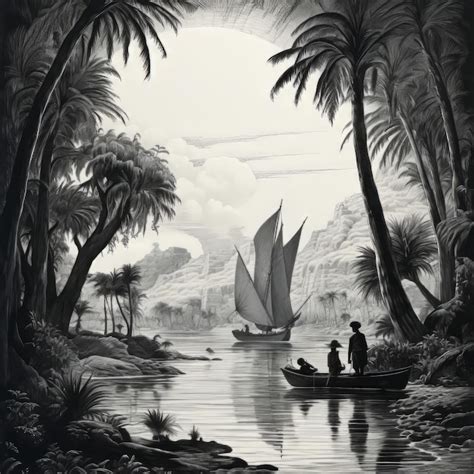 Premium Ai Image Blackwhite Ship And Lake Wallpaper
