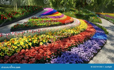 A Triangular Garden Bed With Rows Of Different Colored Flowers Creating