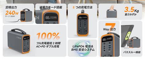 Jp Ctechi ポータブル電源 小型 240w 大容量 リン酸鉄リチウムイオン電池 240wh75000mah