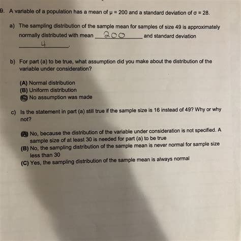 Solved 9 A Variable Of A Population Has A Mean Of U 200 And