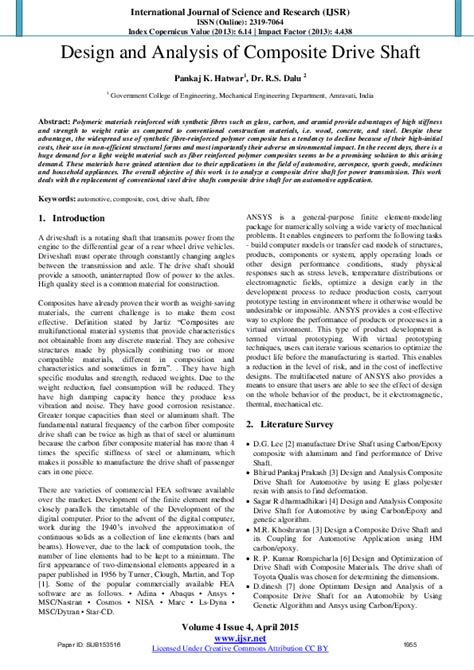 Pdf Design And Analysis Of Composite Drive Shaft