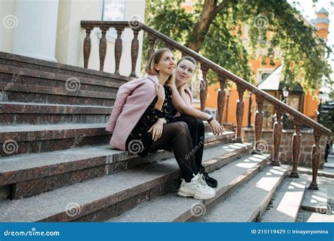 Lgbt Lesbian Couple Love Moments Concept Two Young Lesbians Girls