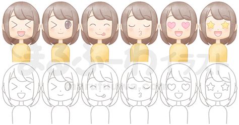 【無料フリー素材】背景透過 水彩風and線画 コミカルな表情の女の子のイラスト かわいい無料素材♪まるふーわイラスト