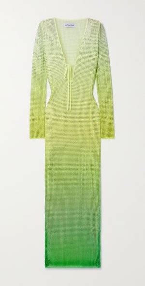 SELF PORTRAIT Crystal embellished dégradé stretch mesh midi dress