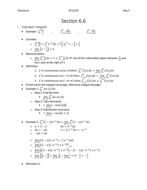 Calculus II Section Calculus II Day Section I Improper Integrals Example Ă