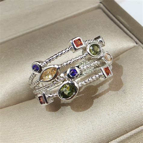 Nova Brilhante Prata Esterlina 925 Multicolor Natural Pedra Preciosa Noiva Casamento Engagement