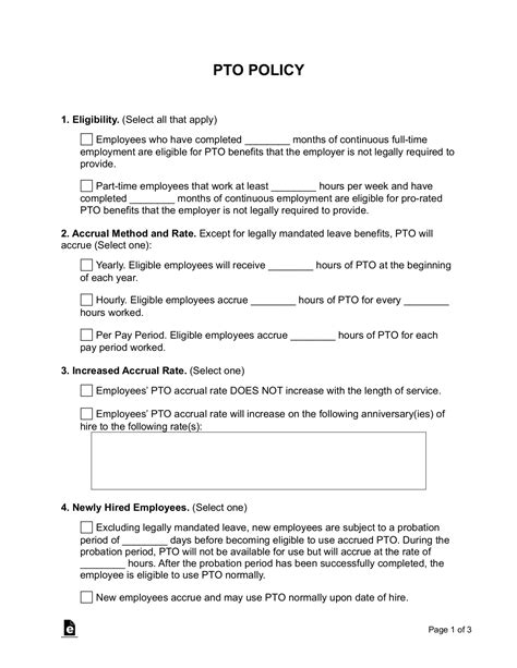 Free Pto Policy Template Pdf Word Eforms
