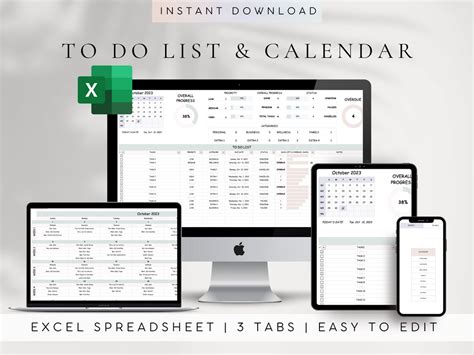 To Do List Excel Template Task Tracker Excel Template Calendar Spreadsheet Template