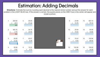 Estimating Sum And Difference Of Decimals Digital Math Bundle Tpt