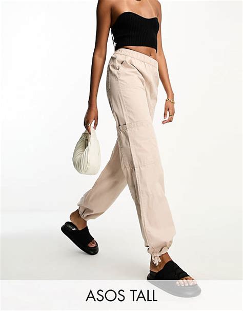 Asos Design Tall Clean Pull On Cargo Pants In Stone Asos