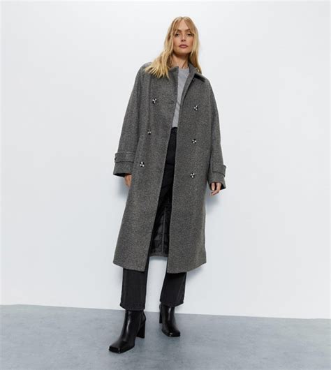 Buy Warehouse Double Breasted Wool Marl Coat In Grey 6thstreet Kuwait