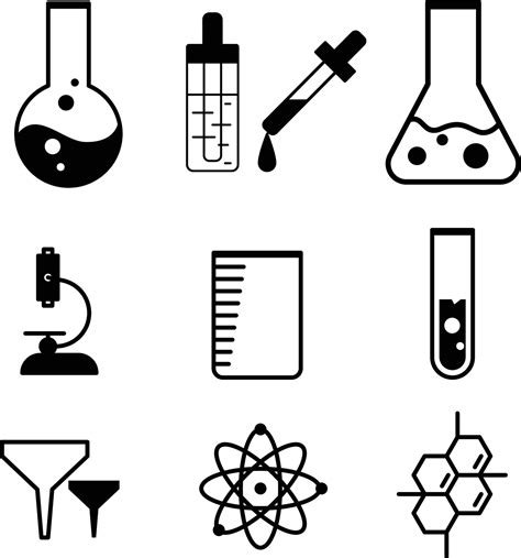 Science Laboratory Chemistry Icon Set Vector Illustrations Black And