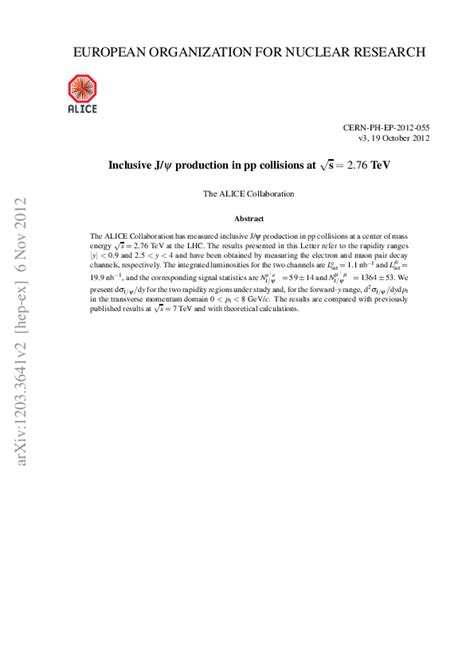 Pdf Inclusive Jpsi Production In Pp Collisions At Sqrt S 276 Tev