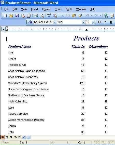 Publish Microsoft Access Check Box Controls To A Word Document