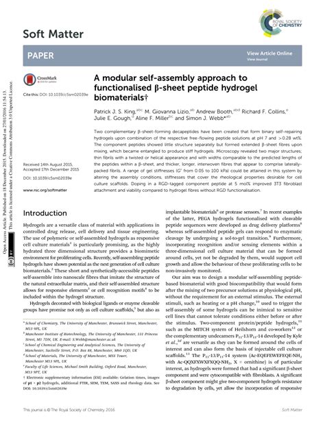 Pdf A Modular Self Assembly Approach To Functionalised β Sheet