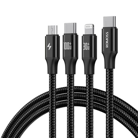 Romoss Pd100w 3 In 1 Data Cable Type Cusb C To 8 Pin And Type C And Micro