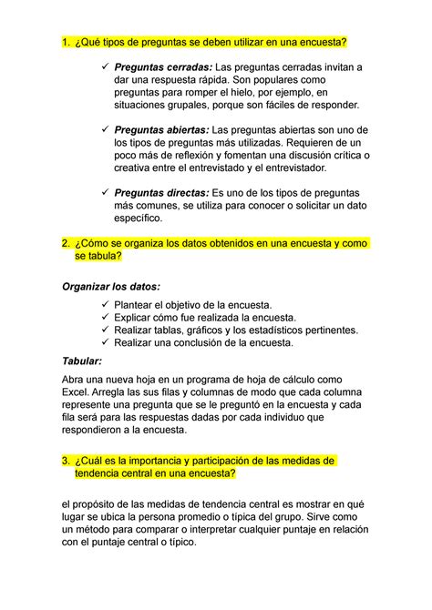 FORO Estadistica TAREA Qué tipos de preguntas se deben utilizar