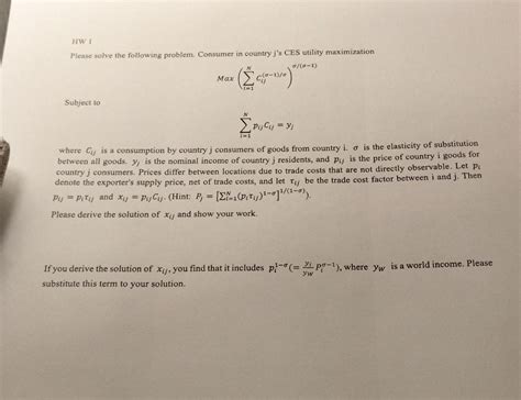 Solved HW 1 Please Solve The Following Problem Consumer In Chegg