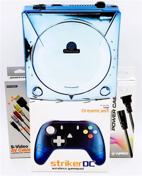 Upgraded Sega Dreamcast Console Mode M 2 Bundle W Premium Blue Chrome Shell Stone Age Gamer