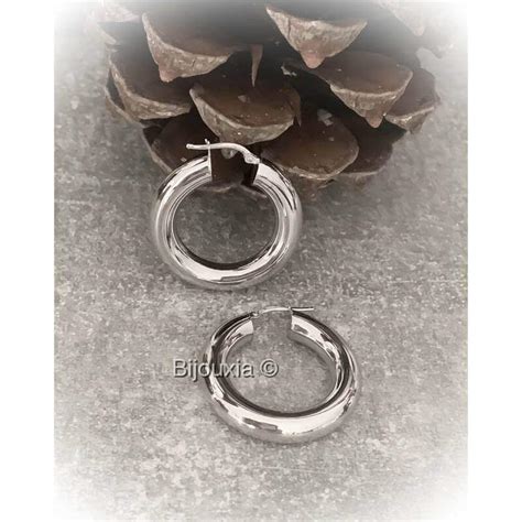 Boucles D oreilles Créoles Tubes Épaisses CM En Argent Massif Rhodié