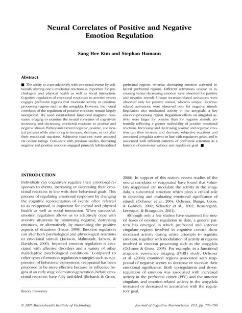 Pdf Neural Correlates Of Positive And Negative Emotion Regulation