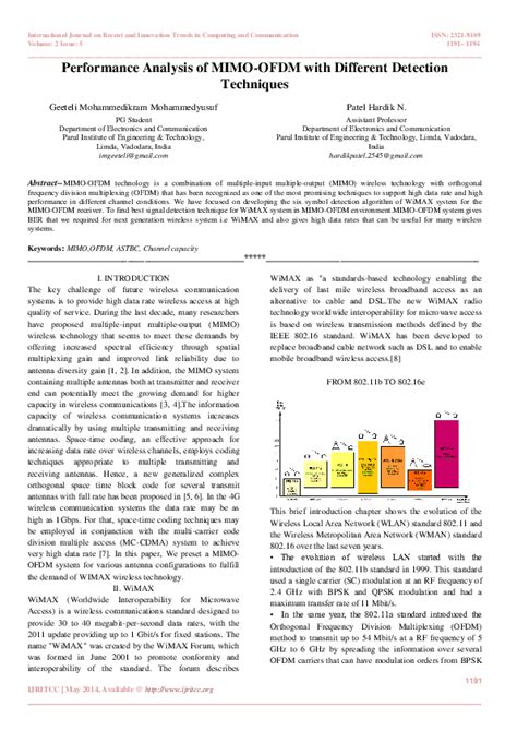 pdf performance analysis of mimo ofdm with different detection techniques