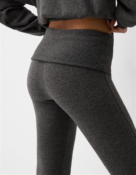 Soft Touch Flared Pants With Fold Over Waist Women Bershka