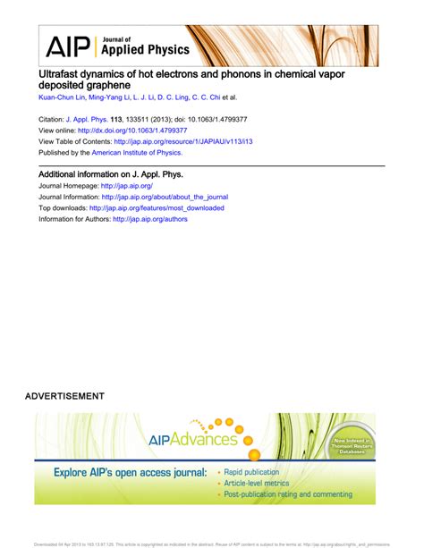 Pdf Ultrafast Dynamics Of Hot Electrons And Phonons In Chemical Vapor Deposited Graphene