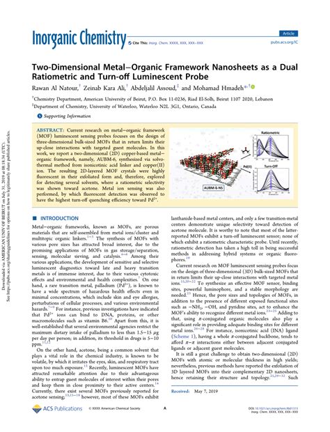 Pdf Two Dimensional Metalorganic Framework Nanosheets As A Dual