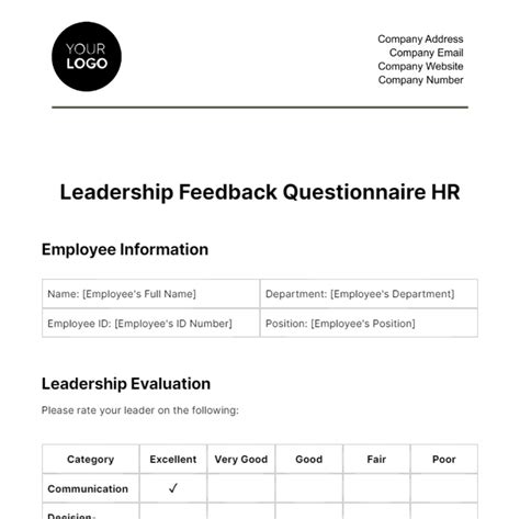 Leadership Feedback Questionnaire Hr Template Edit Online And Download
