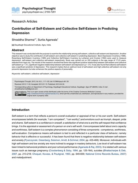 Pdf Contribution Of Self Esteem And Collective Self Esteem In