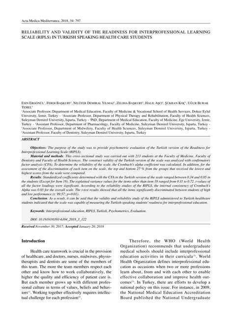 Pdf Reliability And Validity Of The Readiness For Interprofessional Learning Scale Ripls In