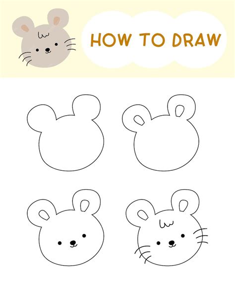 Как нарисовать рисунок с лицом крысы шаг за шагом для обучения детей Премиум векторы
