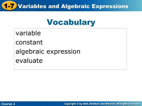 Variable And Algebraic Expressions Ppt