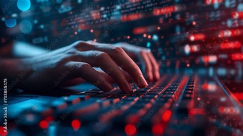 A Shadowy Figure Of A Hacker With A Hoodie Sits In A Dark Room Typing Malicious Code On A