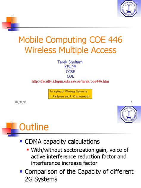 Mobile Computing Coe 446 Wireless Multiple Access Tarek Sheltami Kfupm