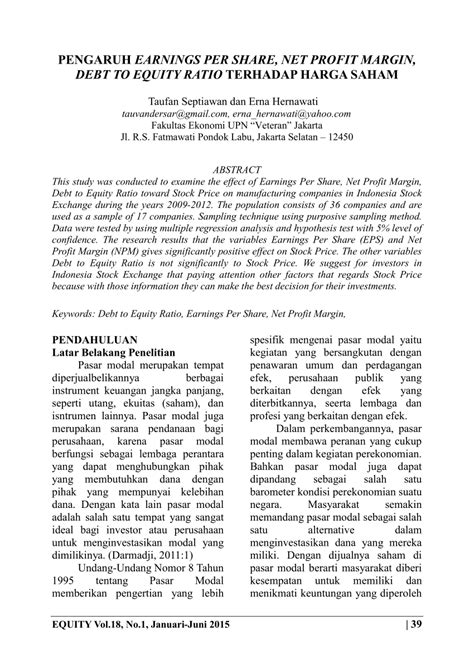PDF PENGARUH EARNINGS PER SHARE NET PROFIT MARGIN DEBT TO EQUITY