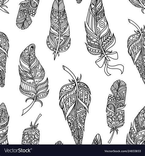 Seamless Pattern With Stylized Feathers Design Vector Image
