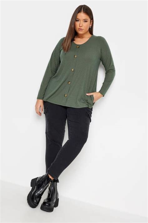 Limited Collection Plus Size Khaki Green Ribbed Button Front Top