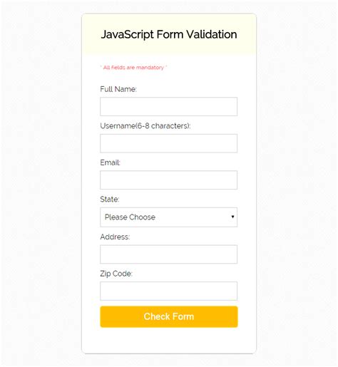 Form Validation Using Javascript Formget