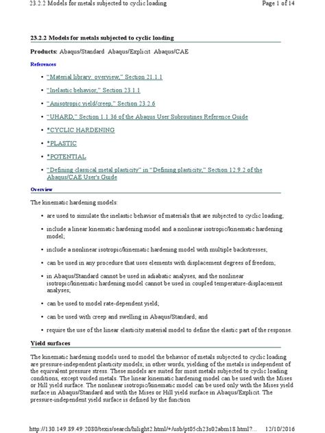 Abaqus Models For Metals Subjected To Cyclic Loading Download Free Pdf Yield Engineering
