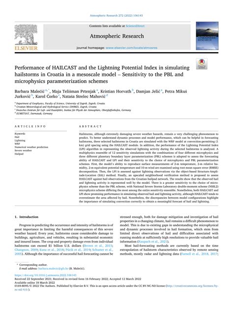 Pdf Performance Of Hailcast And The Lightning Potential Index In
