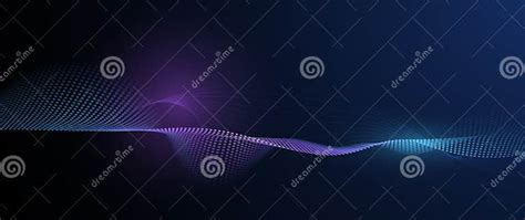 Vector Element With Abstract Wave Line Motion Pattern And Particle Dot On Dark Blue Background