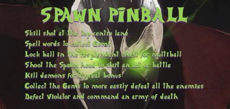 Spawn MOD VPX Instructions Instruction Cards Virtual Pinball Universe