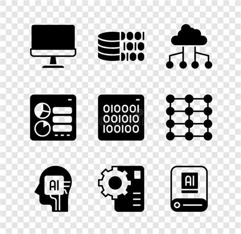 set computer monitor binary code network cloud connection humanoid