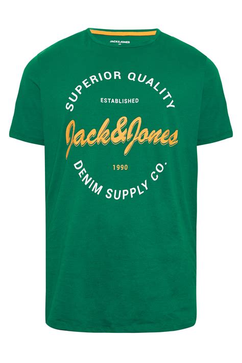 Jack And Jones Big And Tall Bright Green Printed Crew Neck T Shirt Badrhino