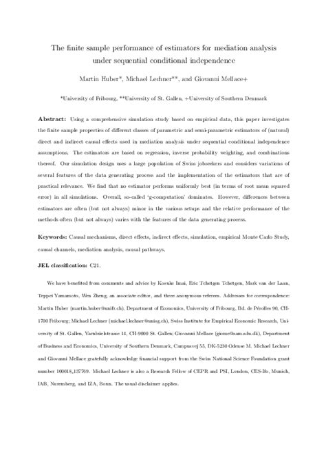Pdf The Finite Sample Performance Of Estimators For Mediation Analysis Under Sequential