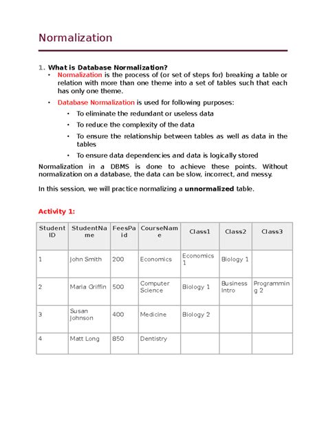 Lab1 Table Normalization Normalization 1 What Is Database